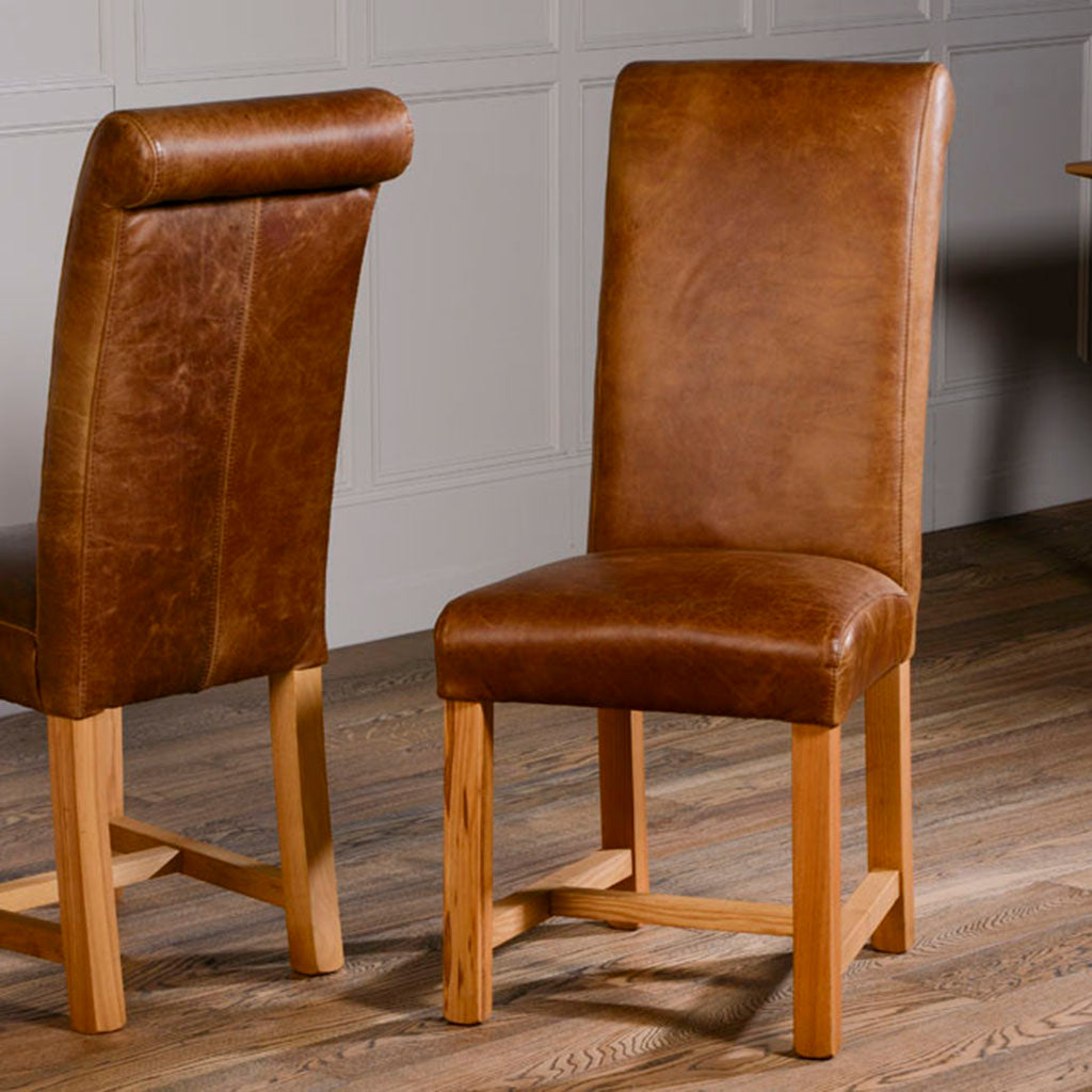 Brown Cerato Leather Country Rollback Dining Chair The Orchard Home and Gifts